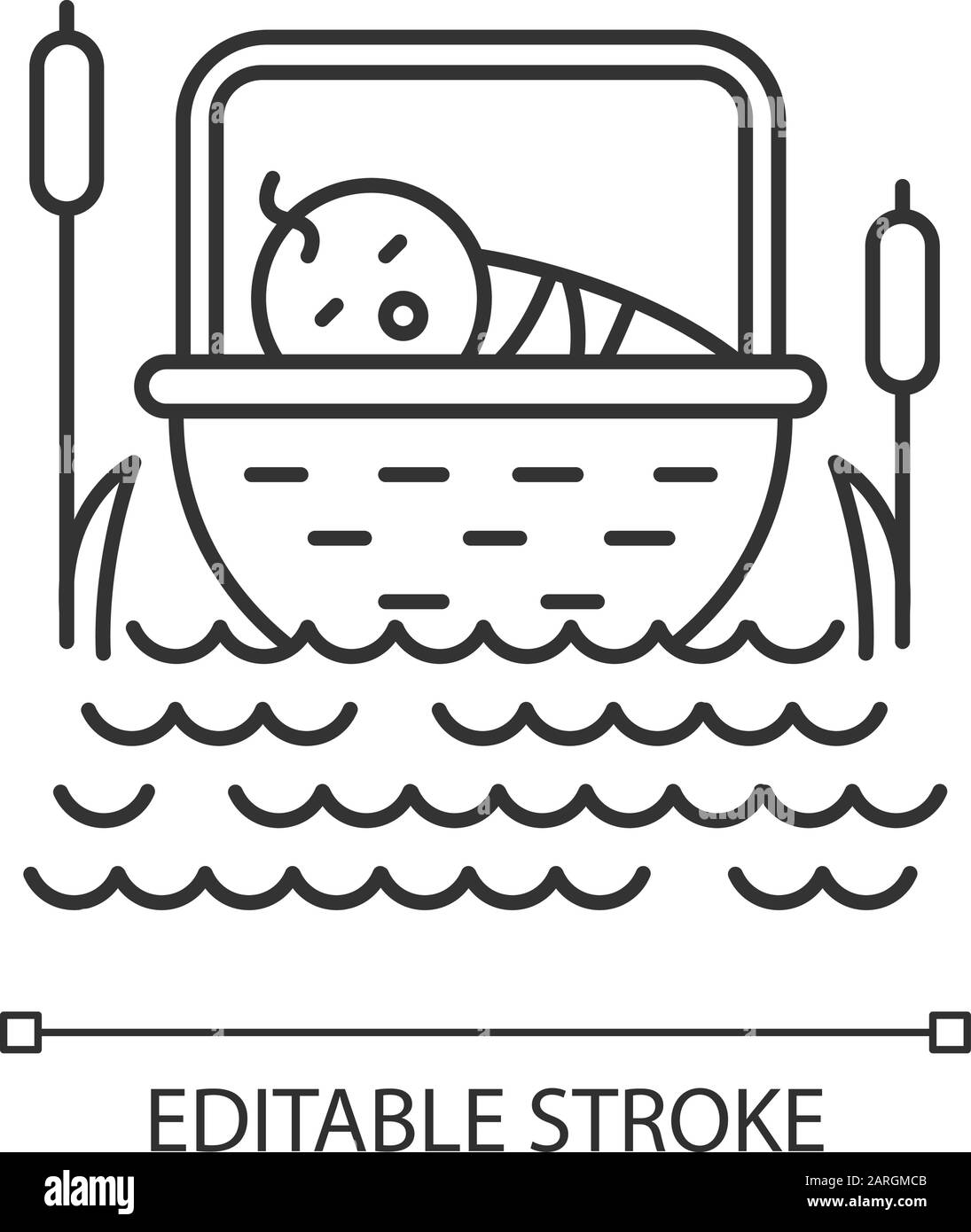 The Birth of Moses Bible story linear icon. Newborn in basket. Hebrew ...