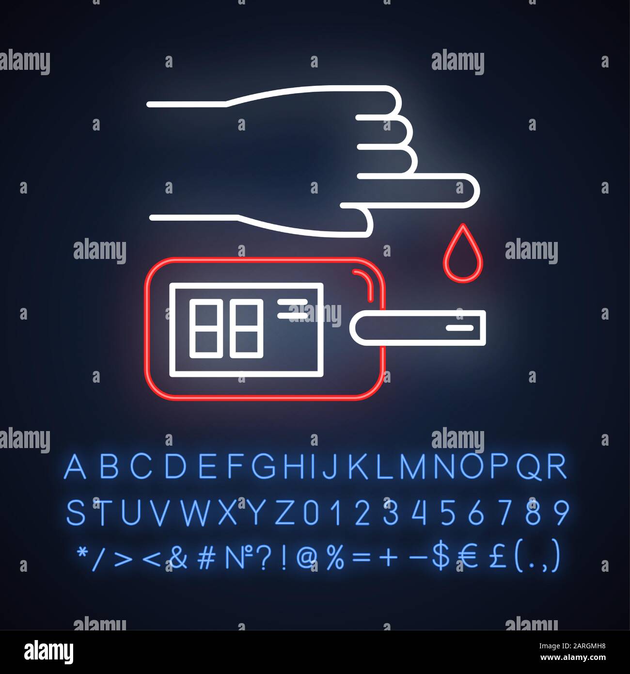 Blood test neon light icon. Disease analysis. Infection examination ...