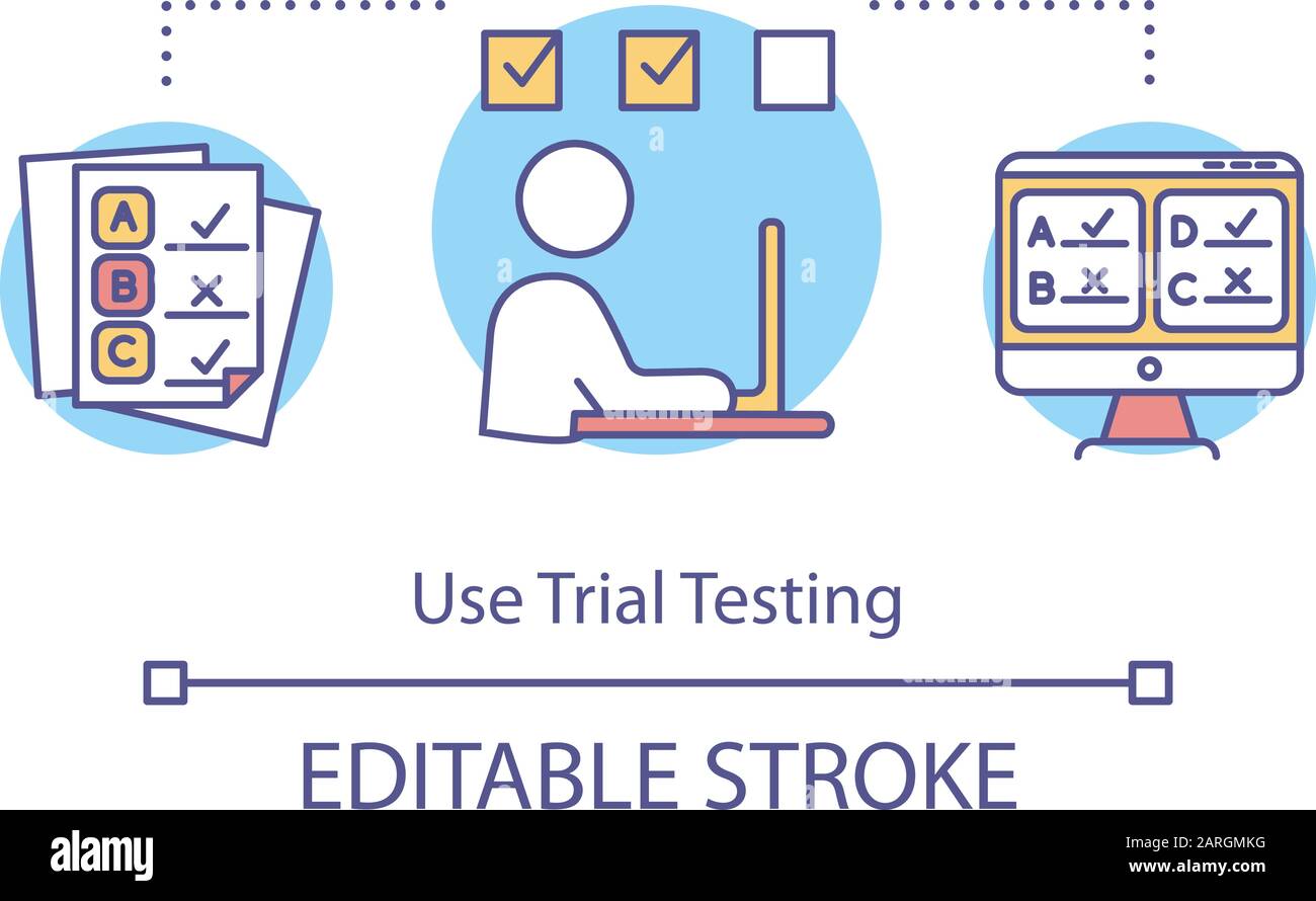 Use trial testing concept icon. Check knowledge level. Online test ...