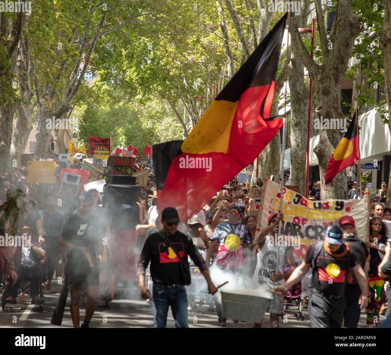 Perth, Australia. 26th January 2020. Invasion Day protests on stage and ...
