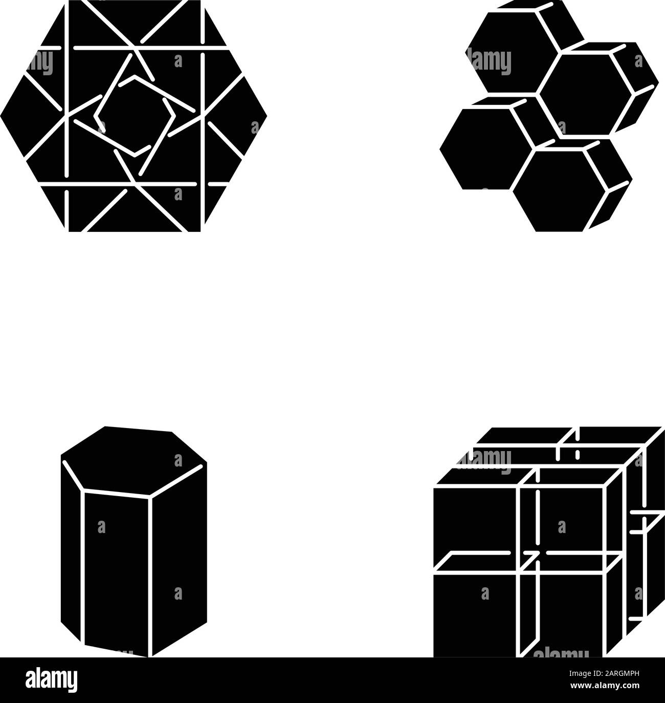 Geometric figures glyph icons set. Flat hexagon with ornate curves ...