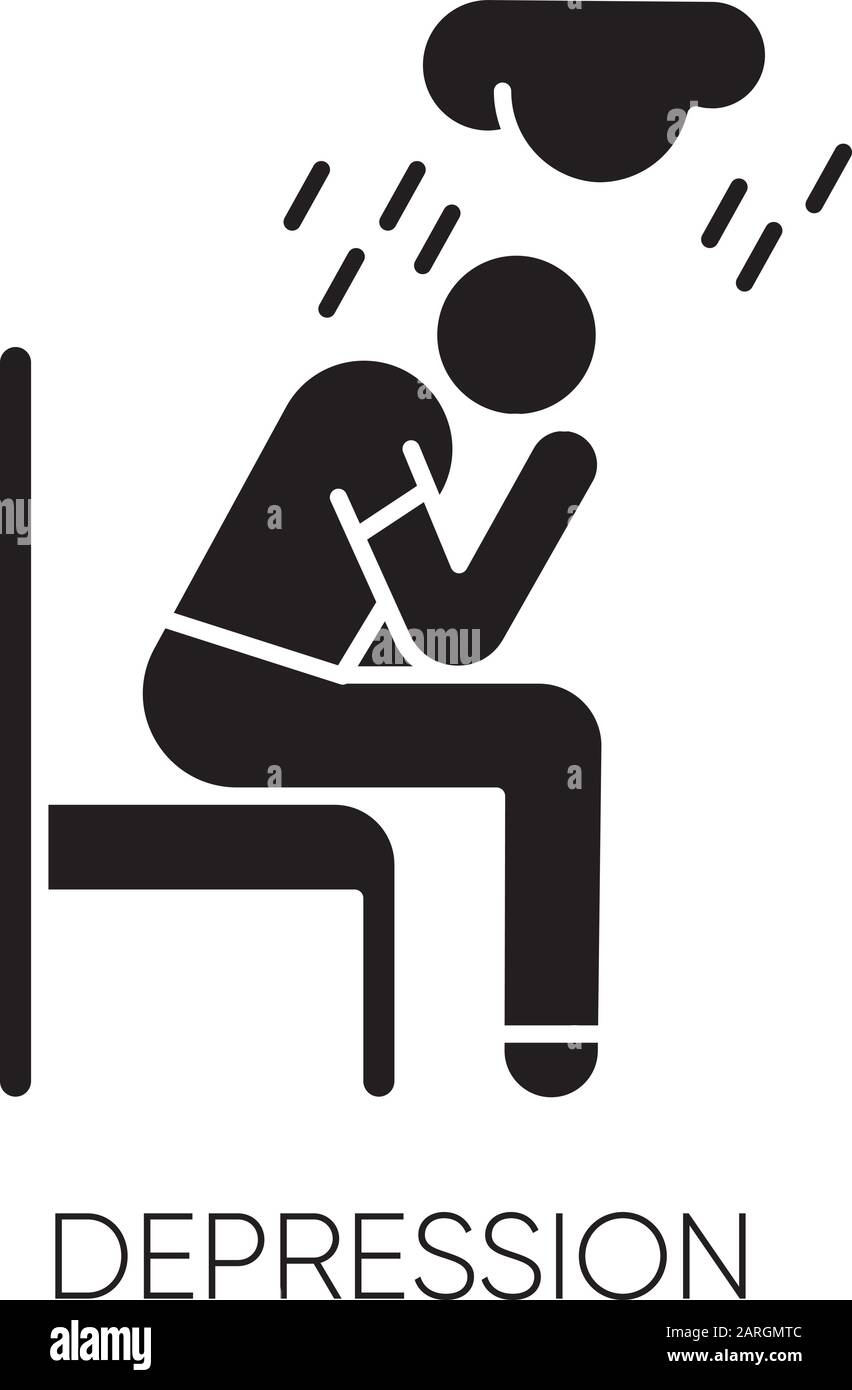 Depression glyph icon. Sad and worried man. Low mood. Crying person ...