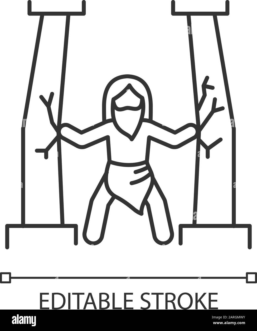 Samson Bible story linear icon. Last of judge. Strong powerful ...