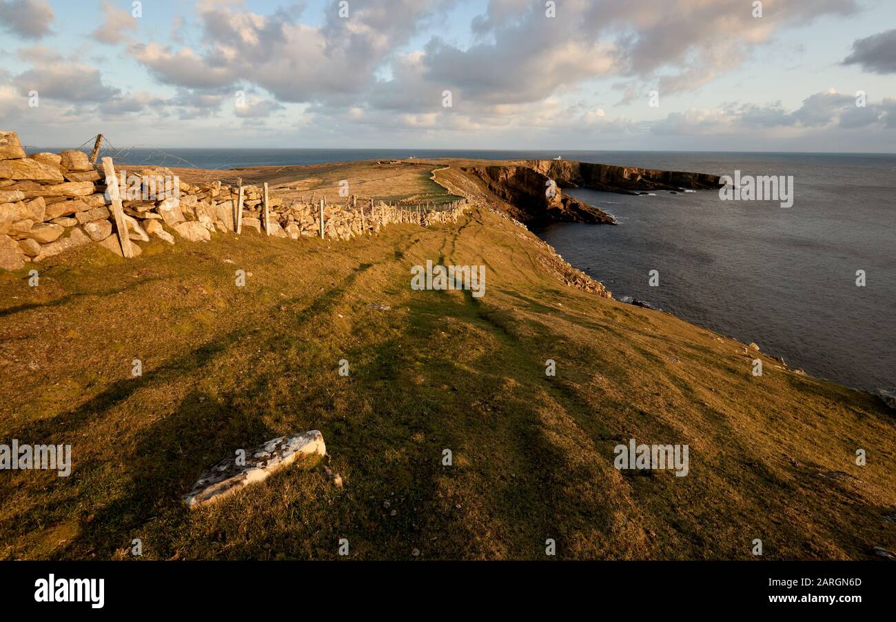 Looking south-east on Foula towards the lighthouse on South Ness Stock ...