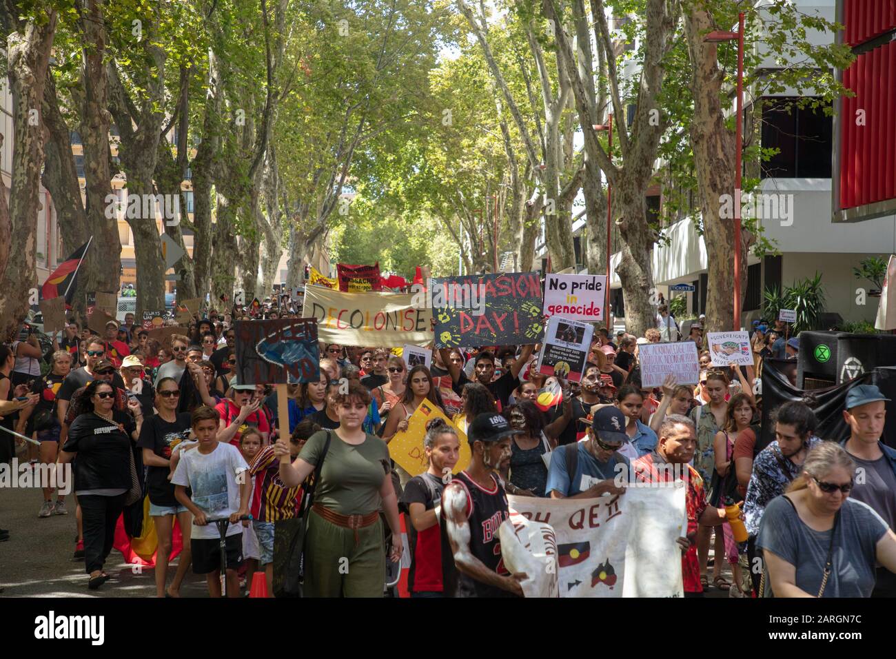 Perth, Australia. 26th January 2020. Invasion Day protests on stage and ...