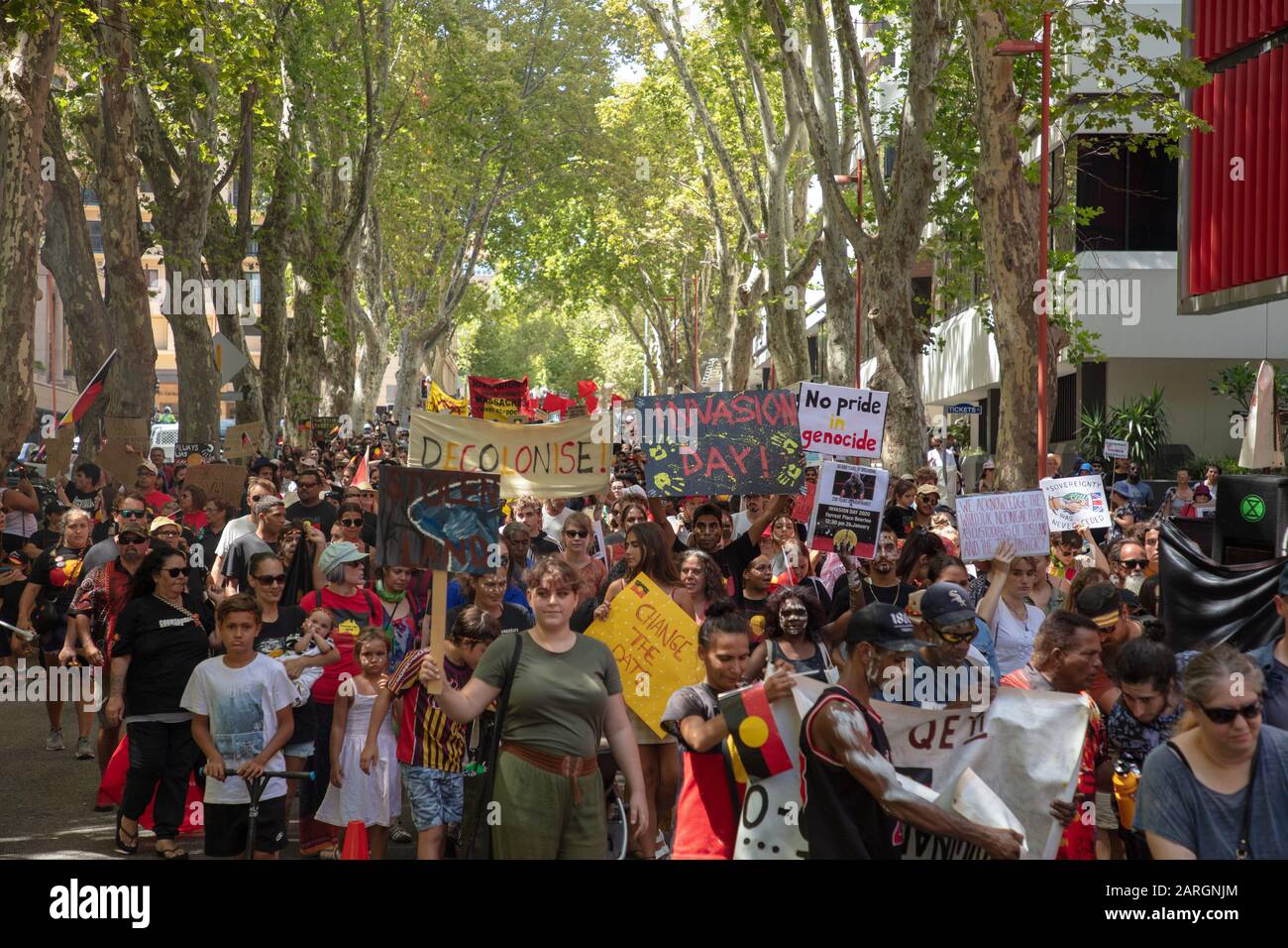 Perth, Australia. 26th January 2020. Invasion Day protests on stage and ...