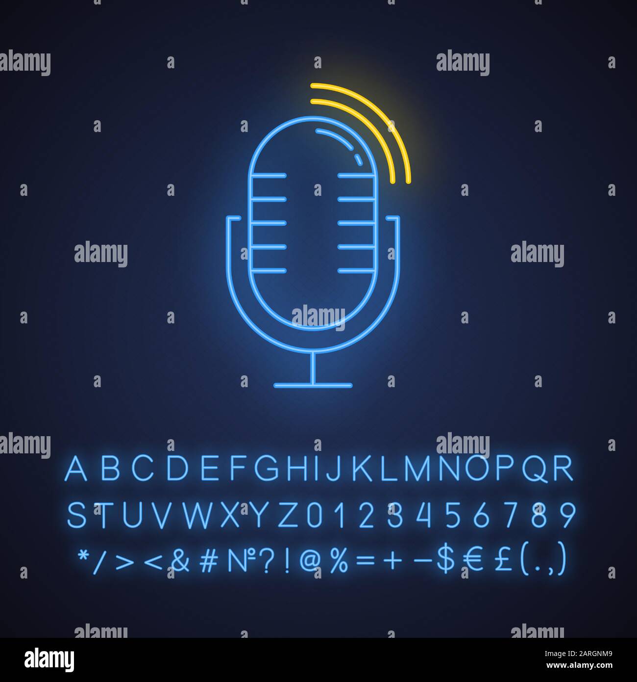 Dynamic microphone neon light icon. Mike recording sound idea. Portable ...