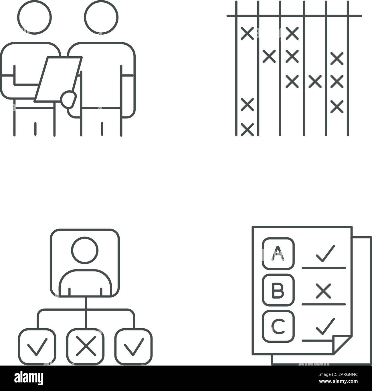 Survey linear icons set. Interview, questioning. Checklist mark ...
