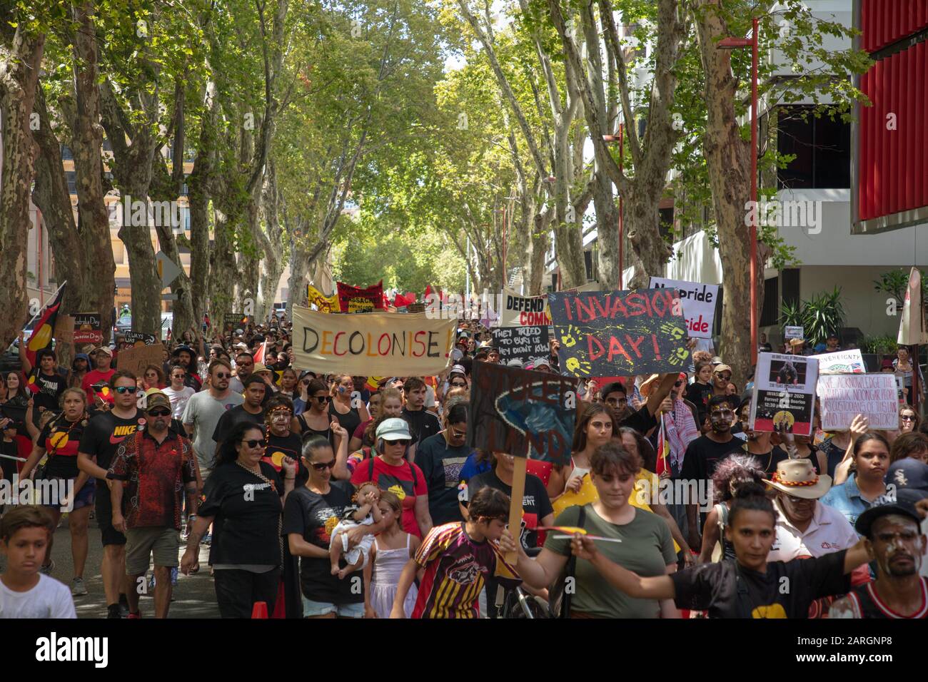 Perth, Australia. 26th January 2020. Invasion Day protests on stage and ...