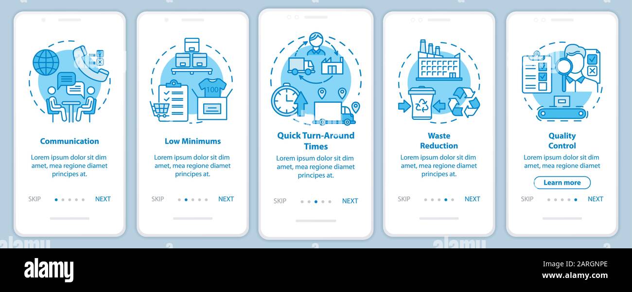 Advantages Of Local Production Onboarding Mobile App Page Screen With Linear Concepts Five