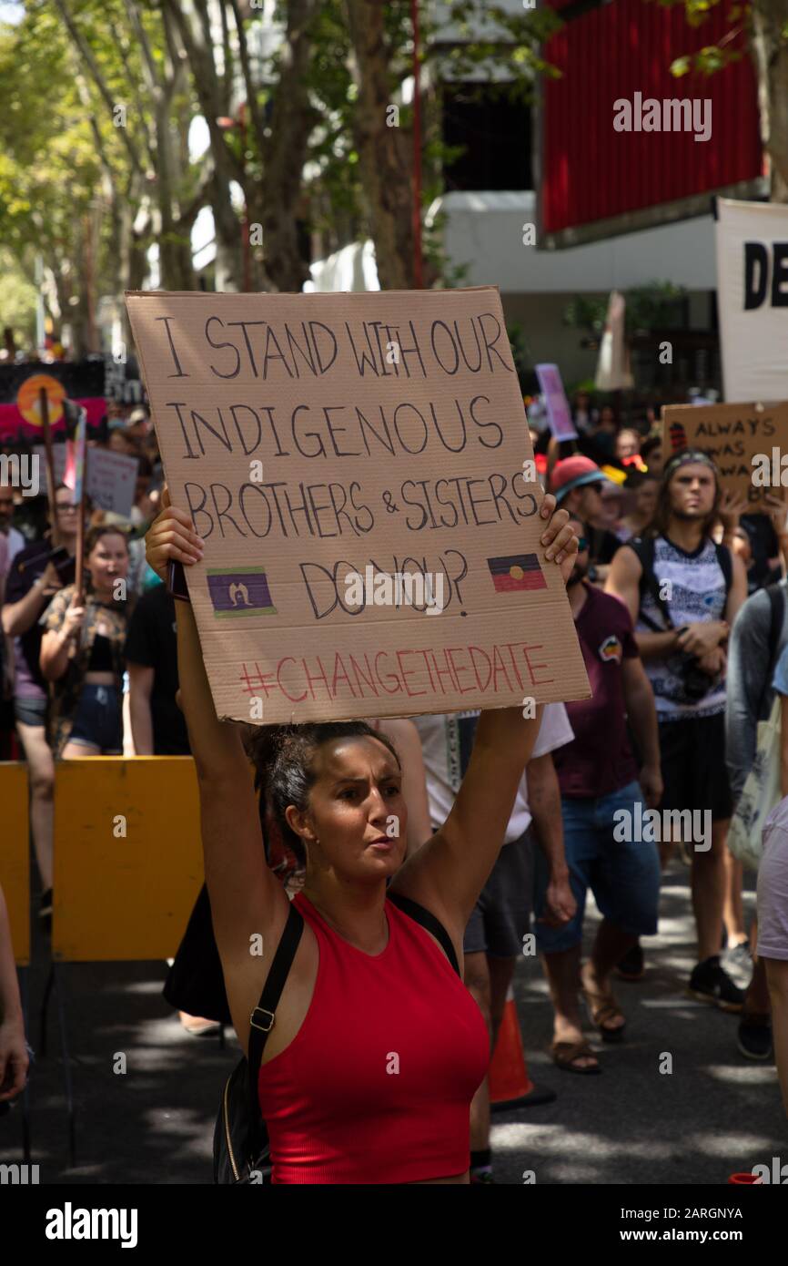 Perth, Australia. 26th January 2020. Invasion Day protests on stage and ...