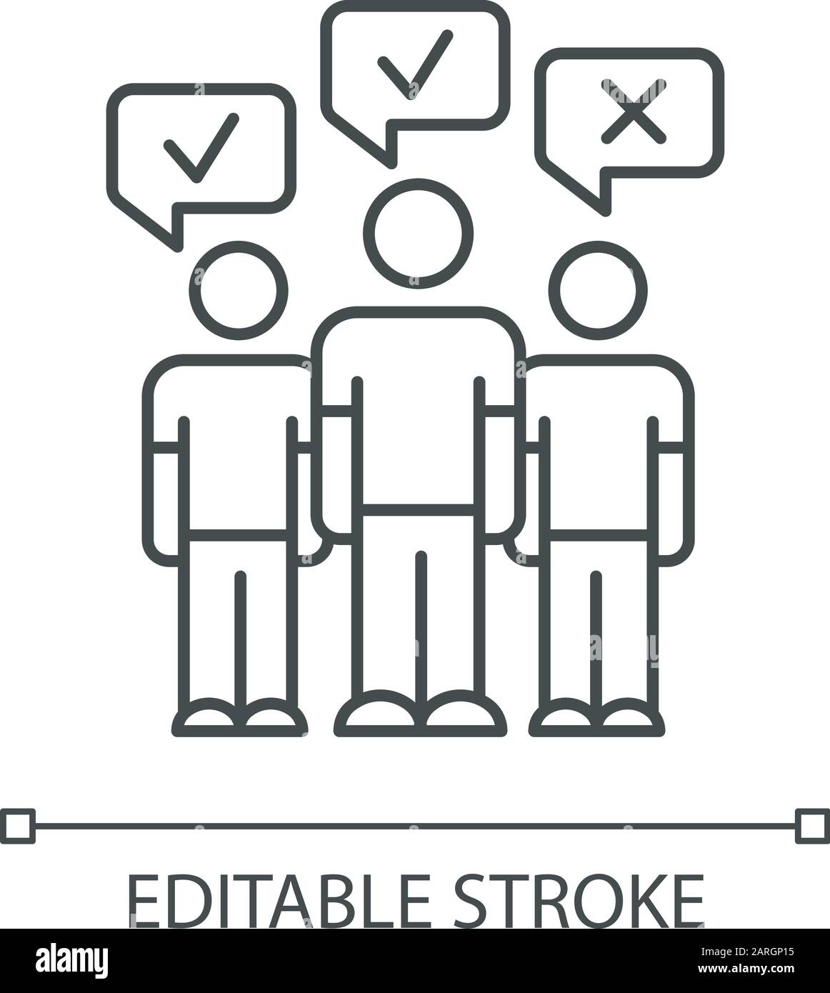 Mass survey linear icon. Social opinion, public poll. People voting ...