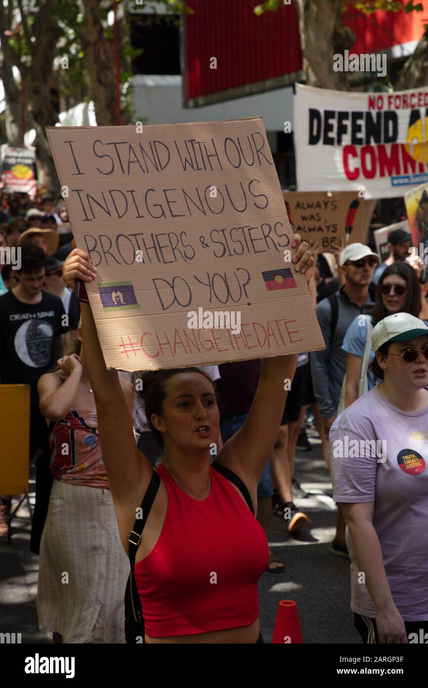 Perth, Australia. 26th January 2020. Invasion Day protests on stage and ...