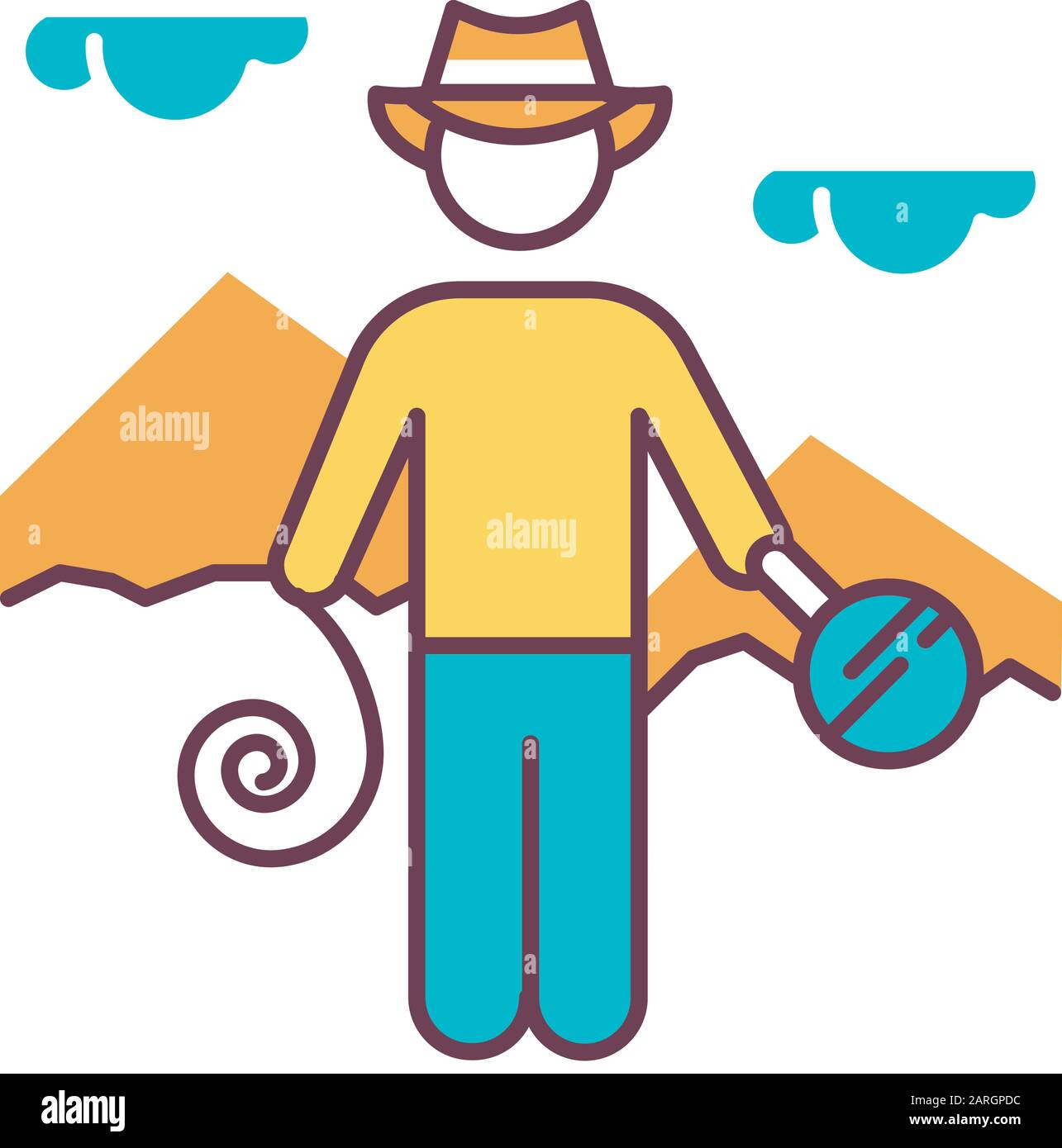 Adventurer color icon. Man in hat with tools. Discovery of egyptian ...