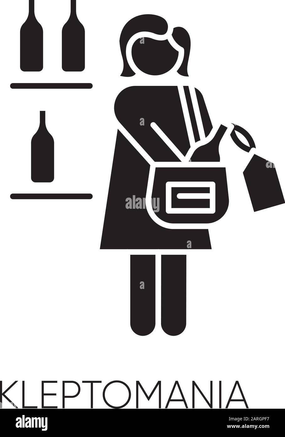 Kleptomania glyph icon. Woman stealing alcohol. Substance abuse ...