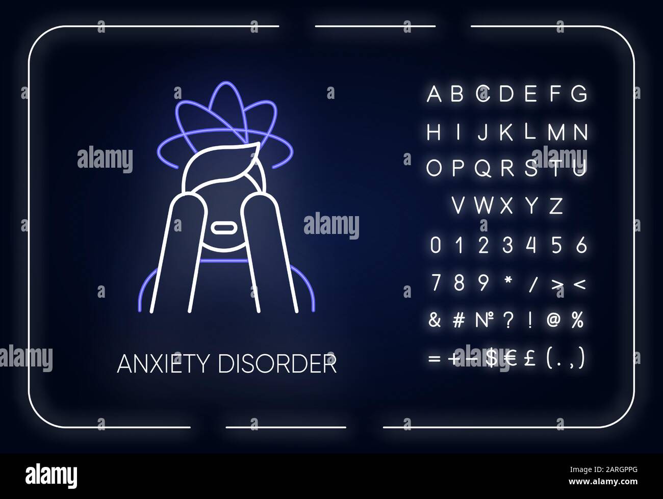 Anxiety disorder neon light icon. Fear and worry. Depressed man ...