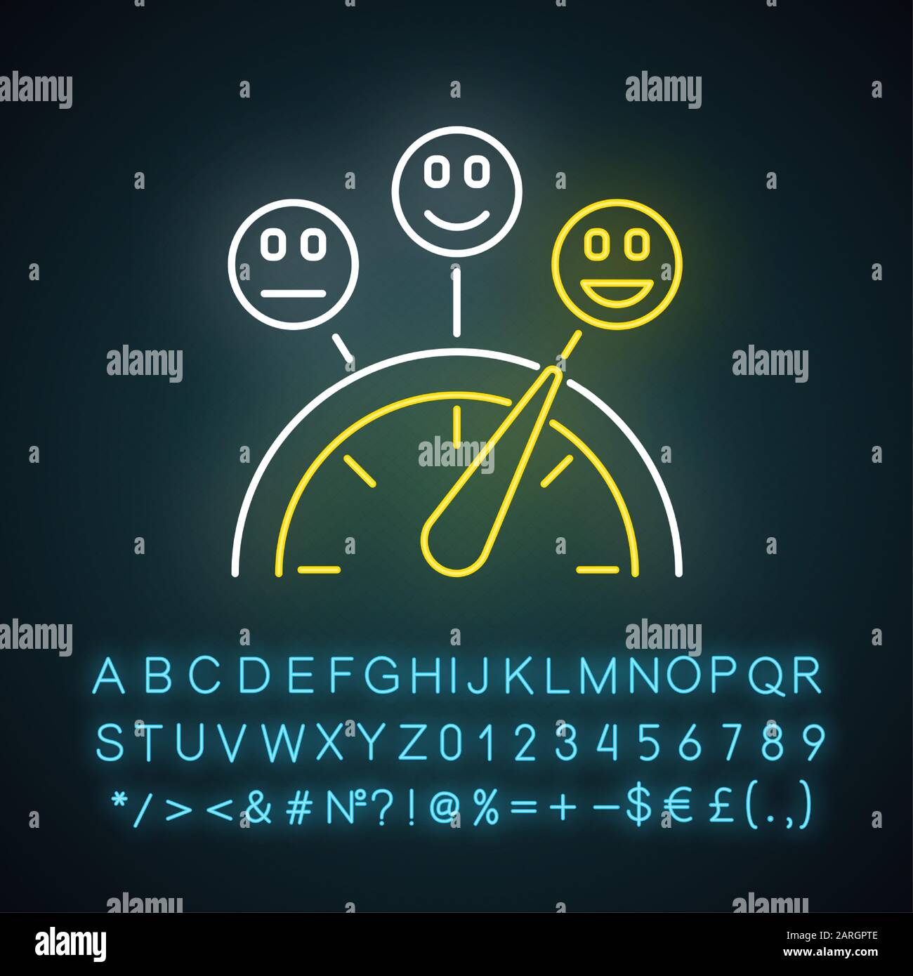 Satisfaction level neon light icon. Good and bad experience. Emotion ...