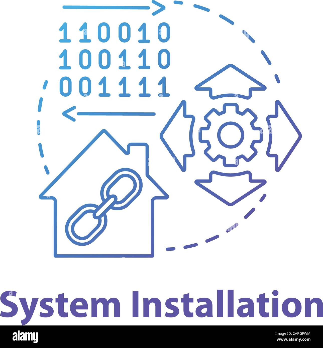 System installation blue gradient concept icon. Smart house setup process idea thin line ...