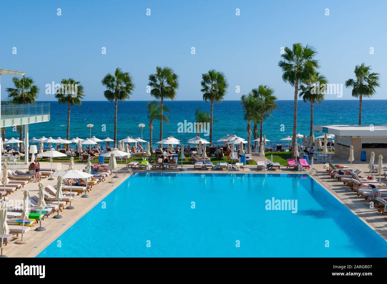 Protaras, Cyprus - Oct 12. 2019. outdoor swimming pool in Constantinos ...