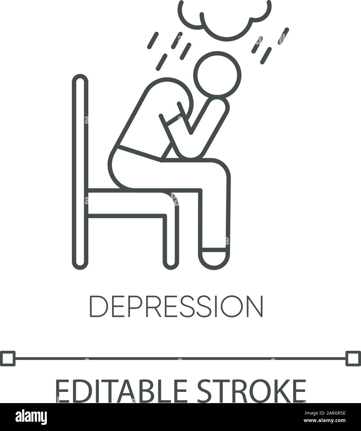 Depression linear icon. Crying person. Chronic exhaustion and fatigue ...