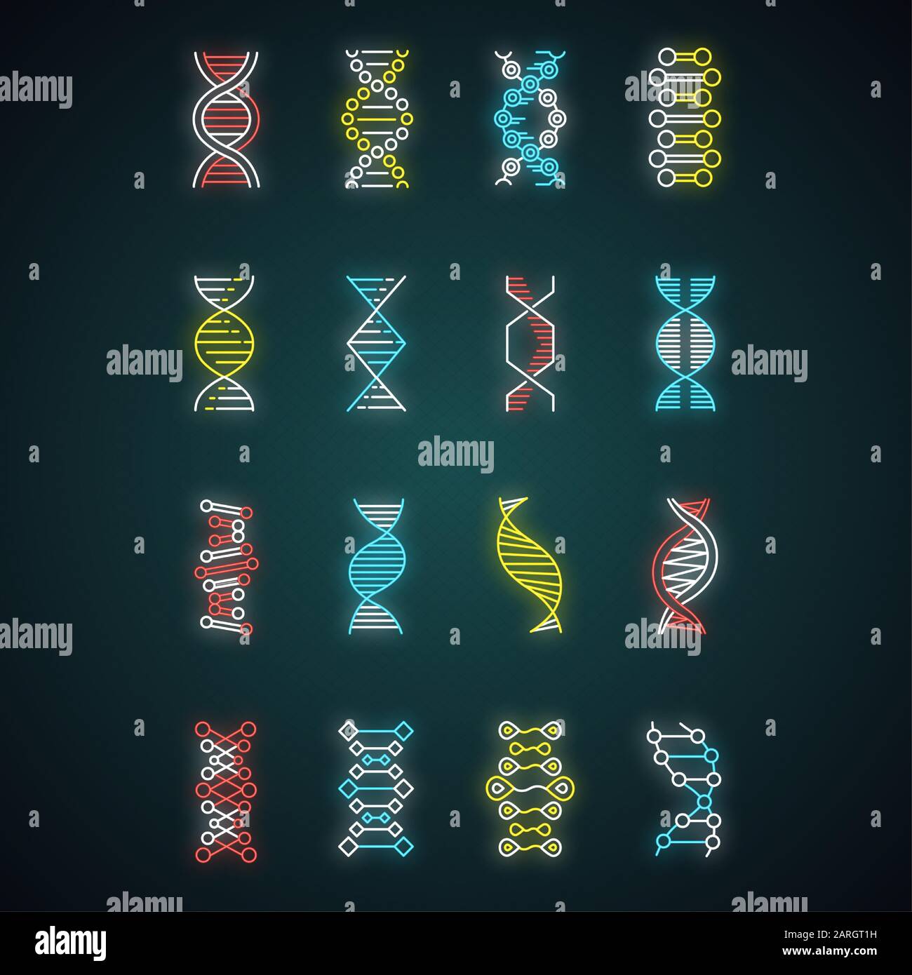 DNA helix neon light icons set. Deoxyribonucleic, nucleic acid ...