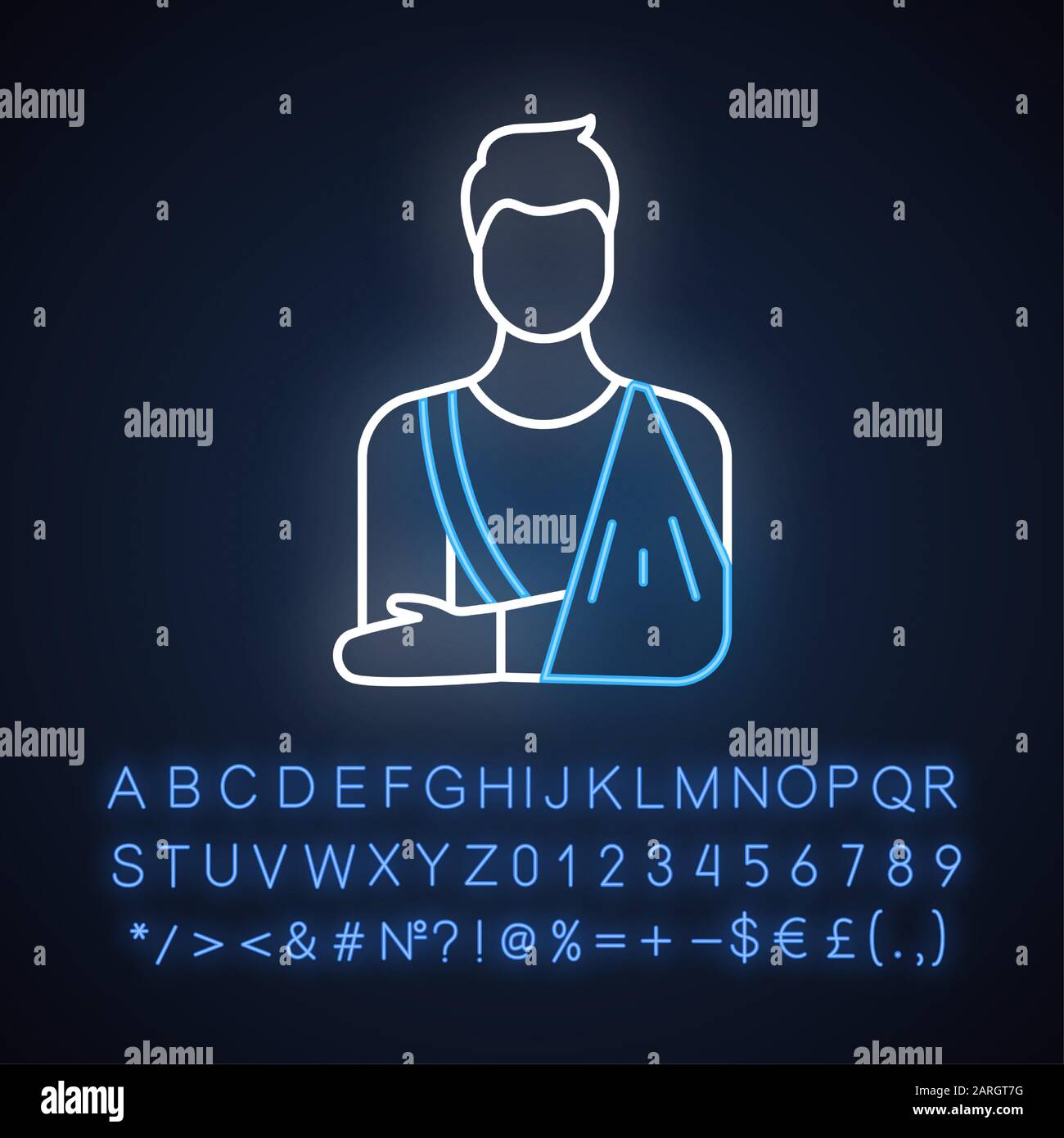 Orthopedic cast neon light icon. Fractured bone. Broken arm. Medical ...