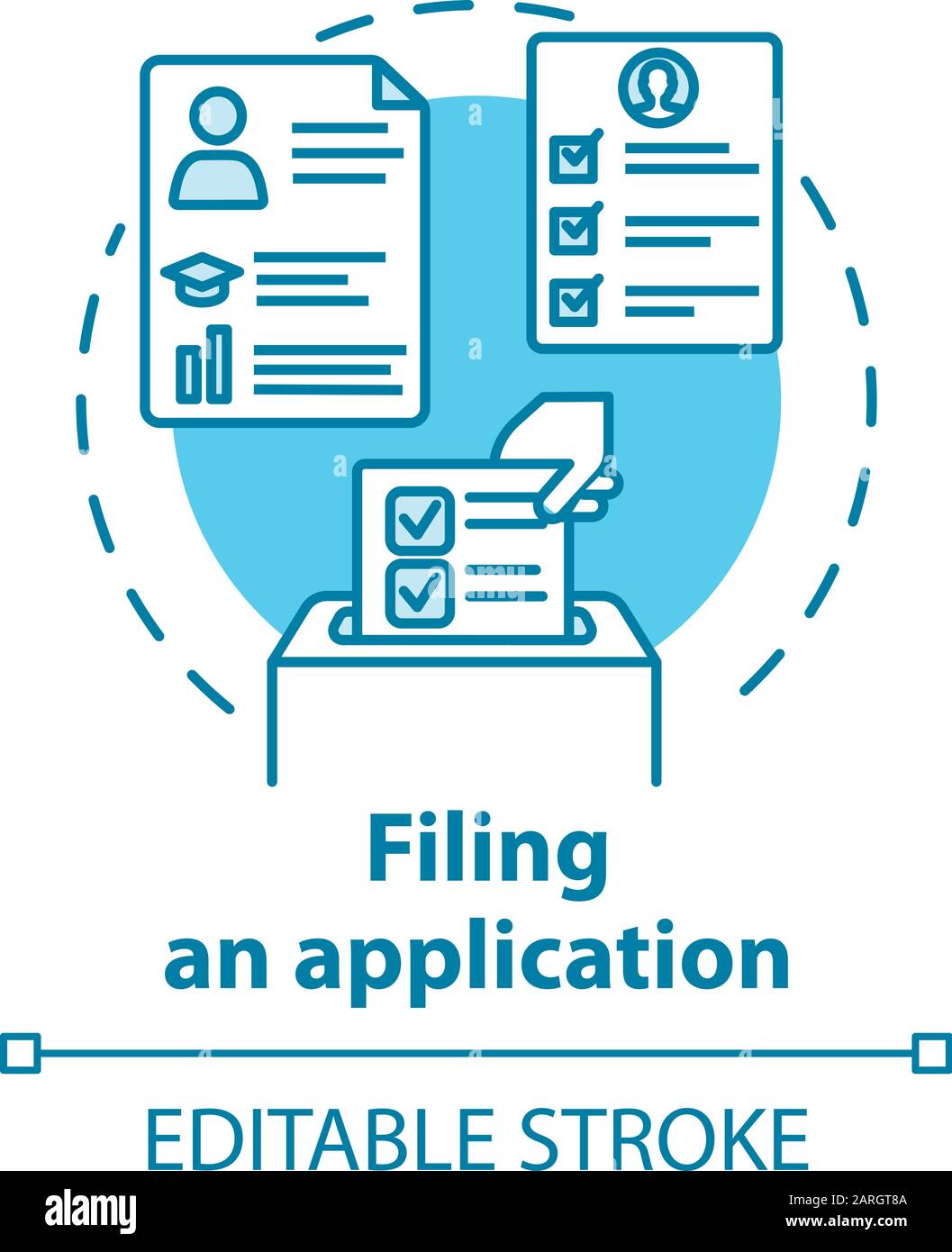 Filling an application concept icon. Submission of documents ...