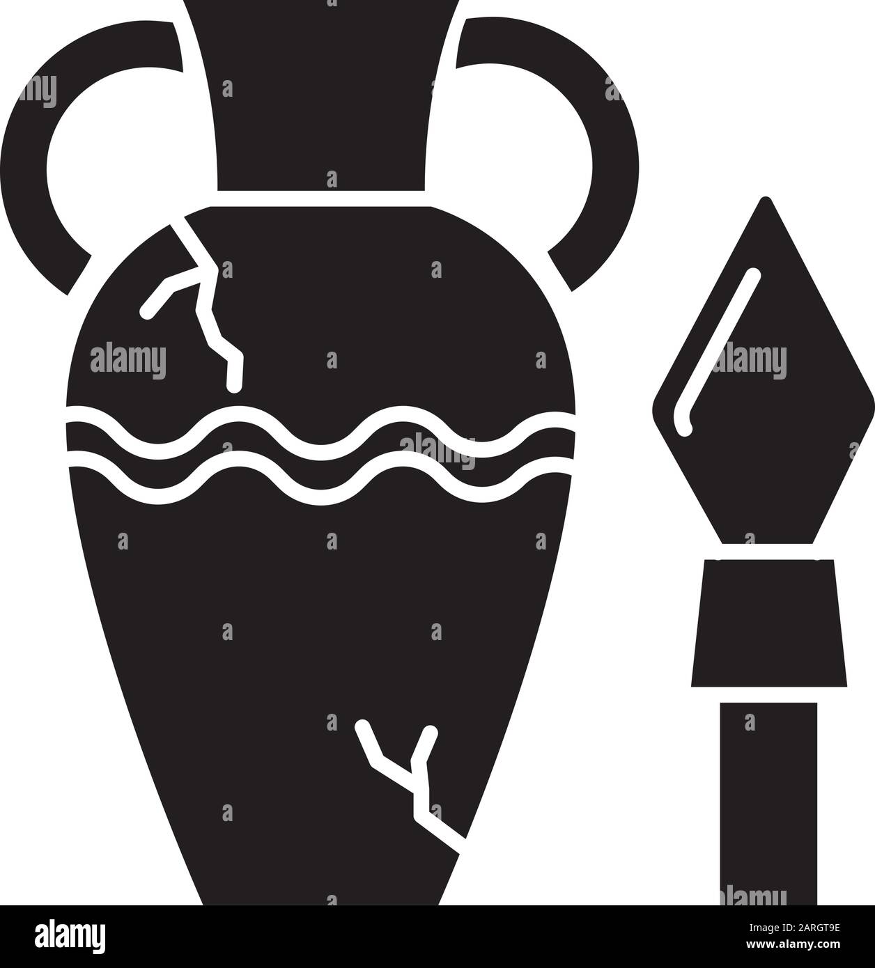 Ancient artifacts glyph icon. Greek amphora. Roman spear. Old culture ...