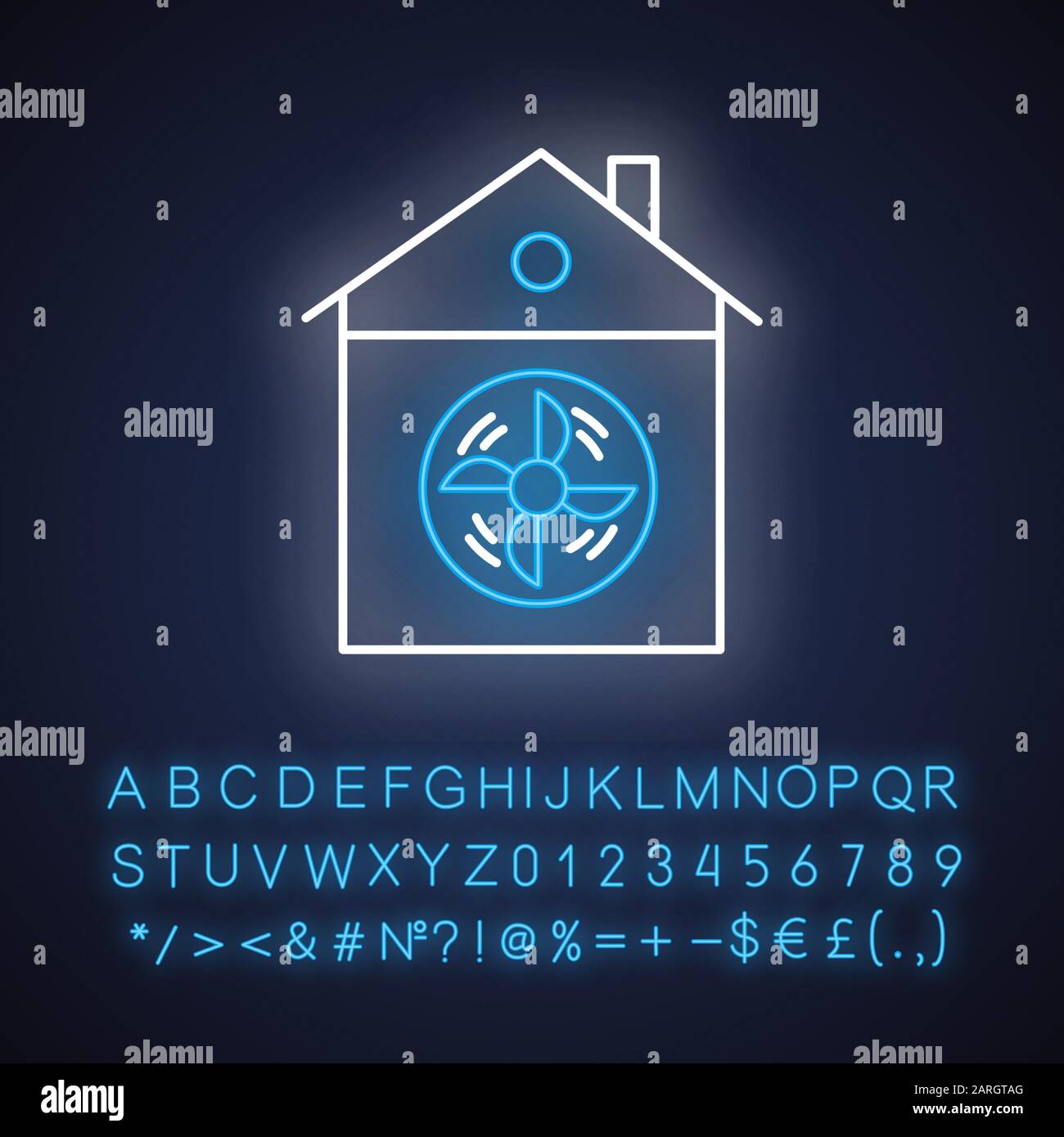 House ventilation neon light icon. Conditioning home. Clean germs and ...