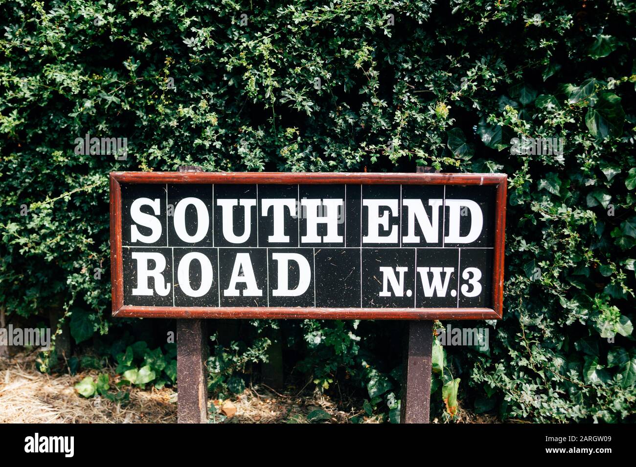 South End Road name sign, Hampstead, London. A street name sign is a ...