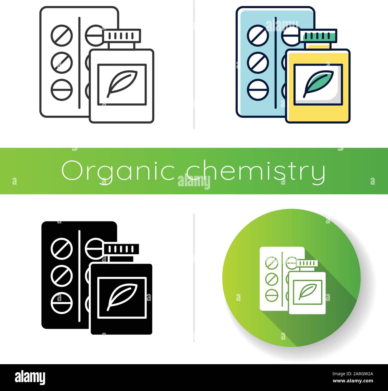 Herbal medicine icon. Organic chemistry. Pharmaceutical products ...