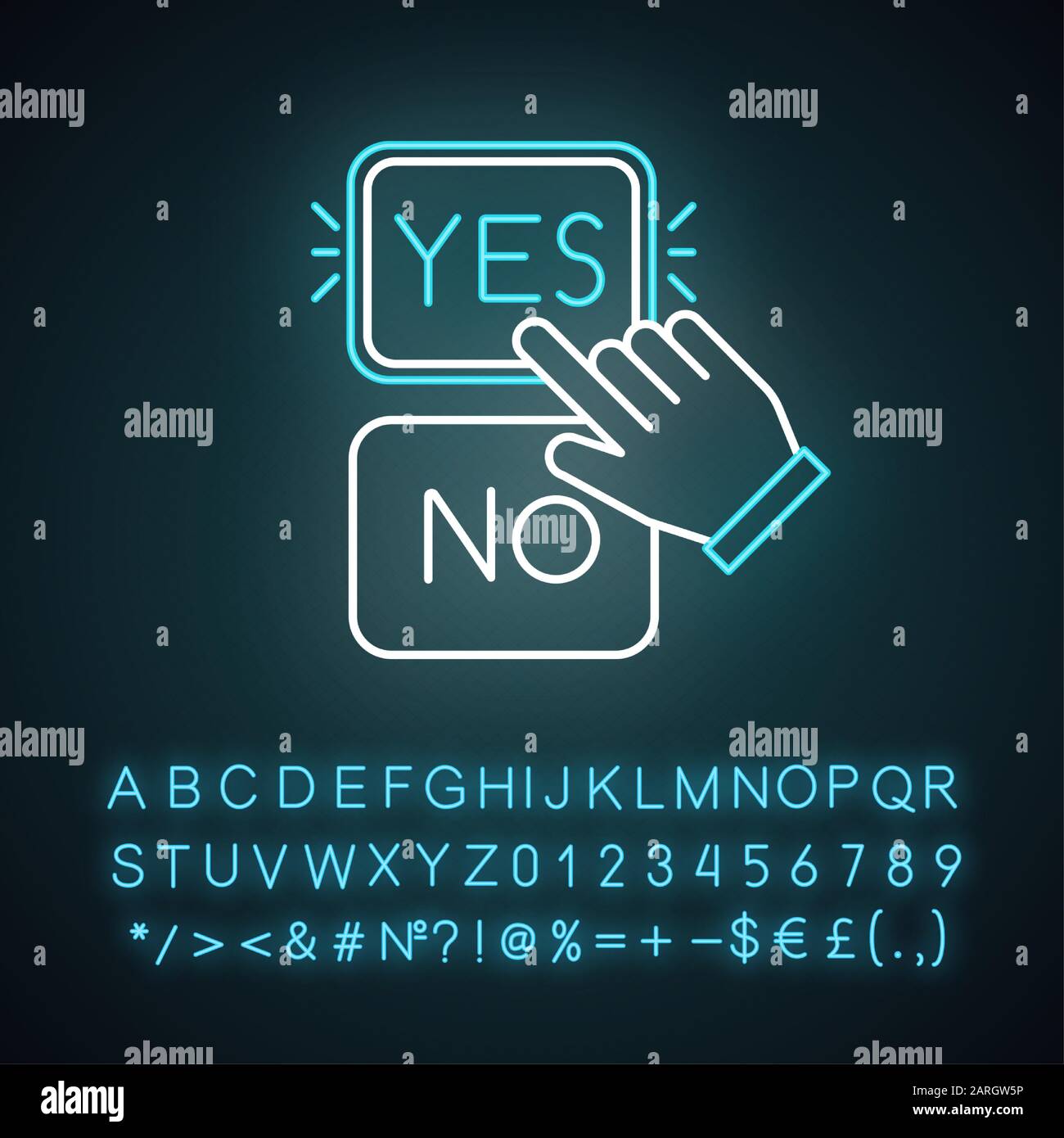 Choose option neon light icon. Yes and no buttons. Hand clicking option ... Choose option neon light icon. Yes and no buttons. Hand clicking option ...