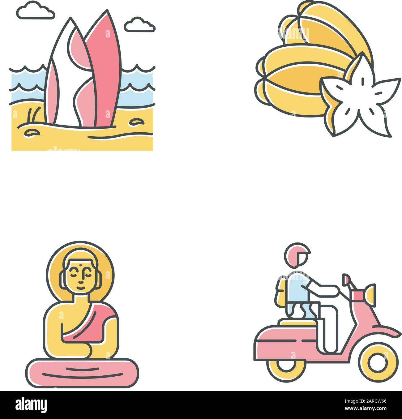 Indonesia color icons set. Tropical country seaside. Vacation in ...