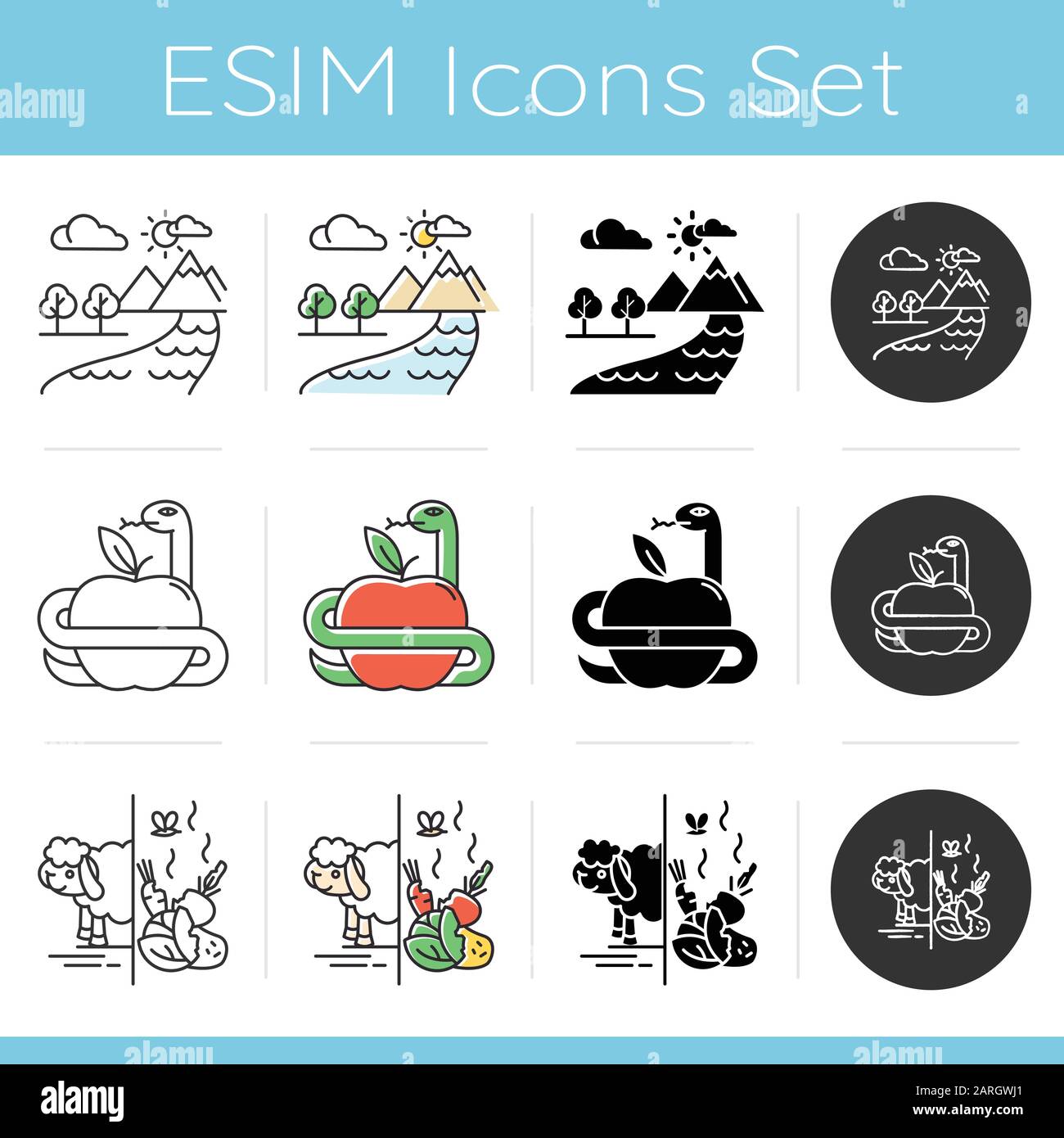 Bible narratives icons set. Adam and Eve, The Beginning myths ...