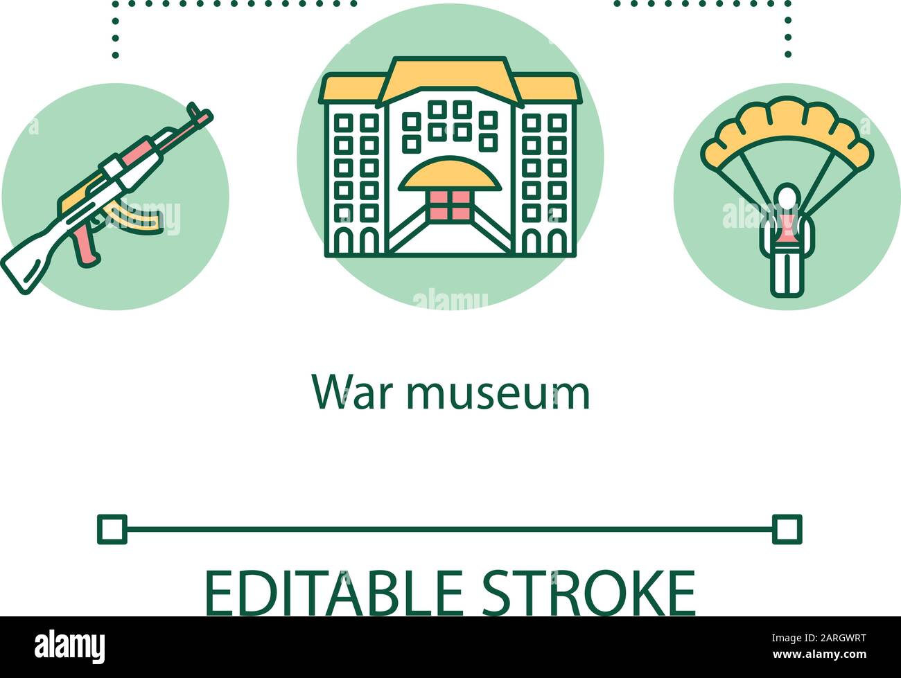 War museum concept icon. National military memorial. Soldier, weapon ...