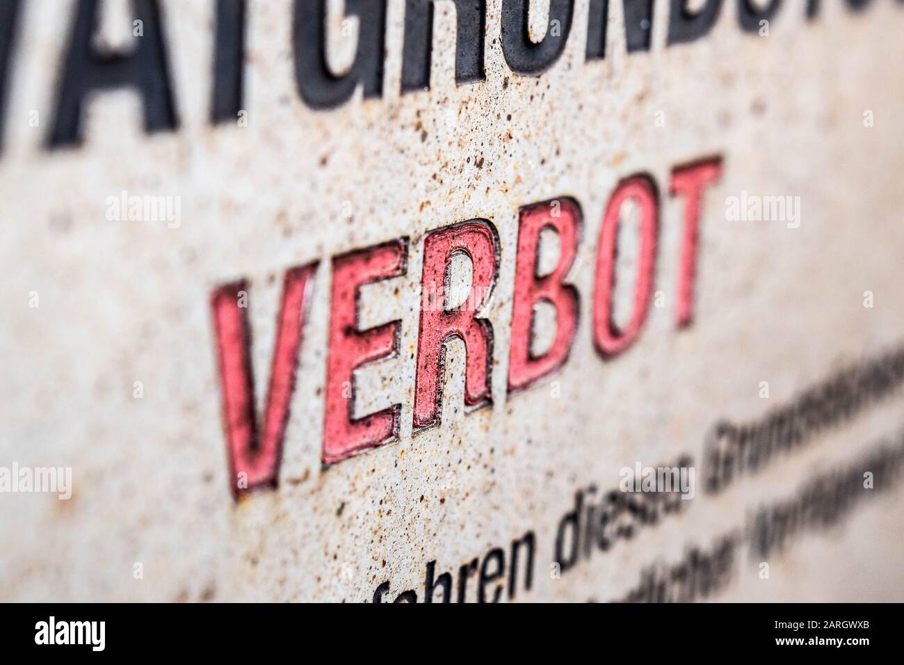 Old private Property notice on a barred gate, warning text Stock Photo ...