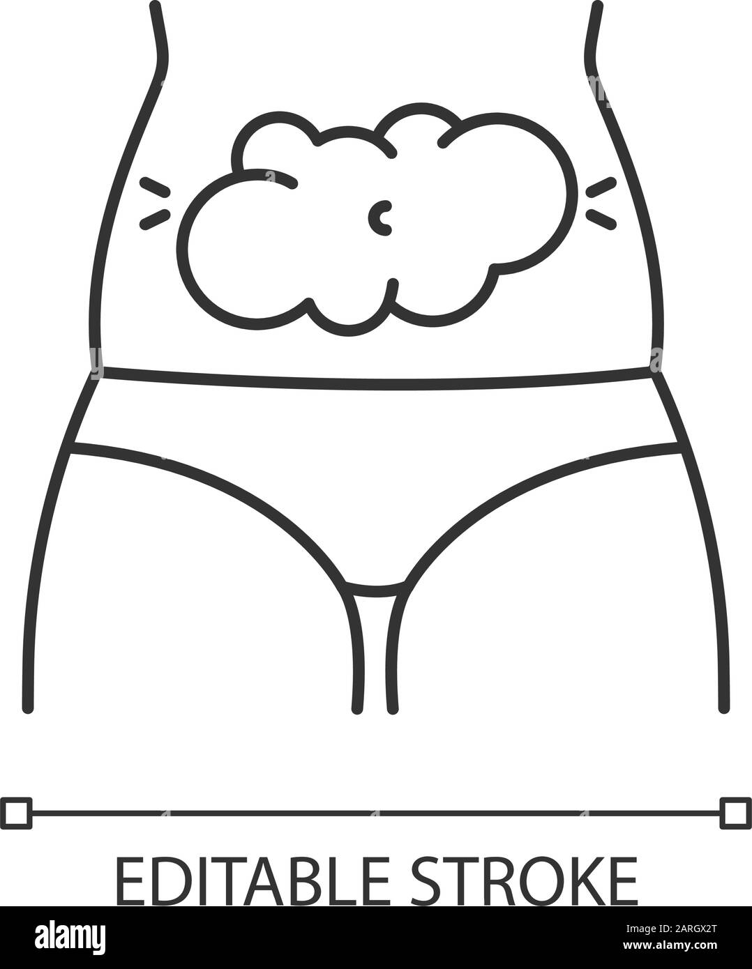 Bloating linear icon. Predmenstrual abdominal pain. Digestive tract ...