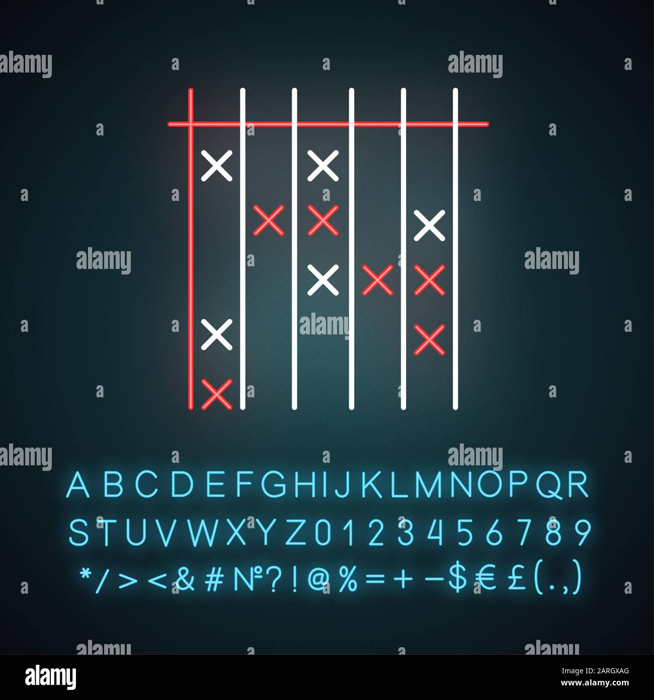 Survey data neon light icon. Cross mark on checklist. Chart, graph ...