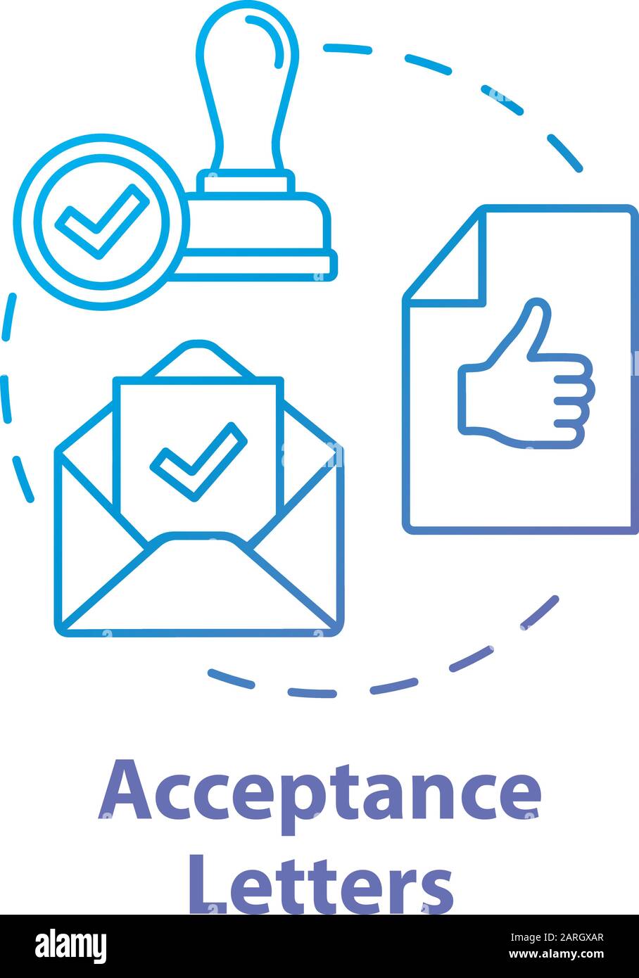 Acceptance letters concept icon. Envelope with approved document ...