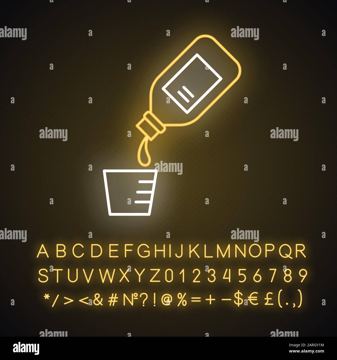 Cough syrup neon light icon. Common cold. Throat pain cure. Medication ...