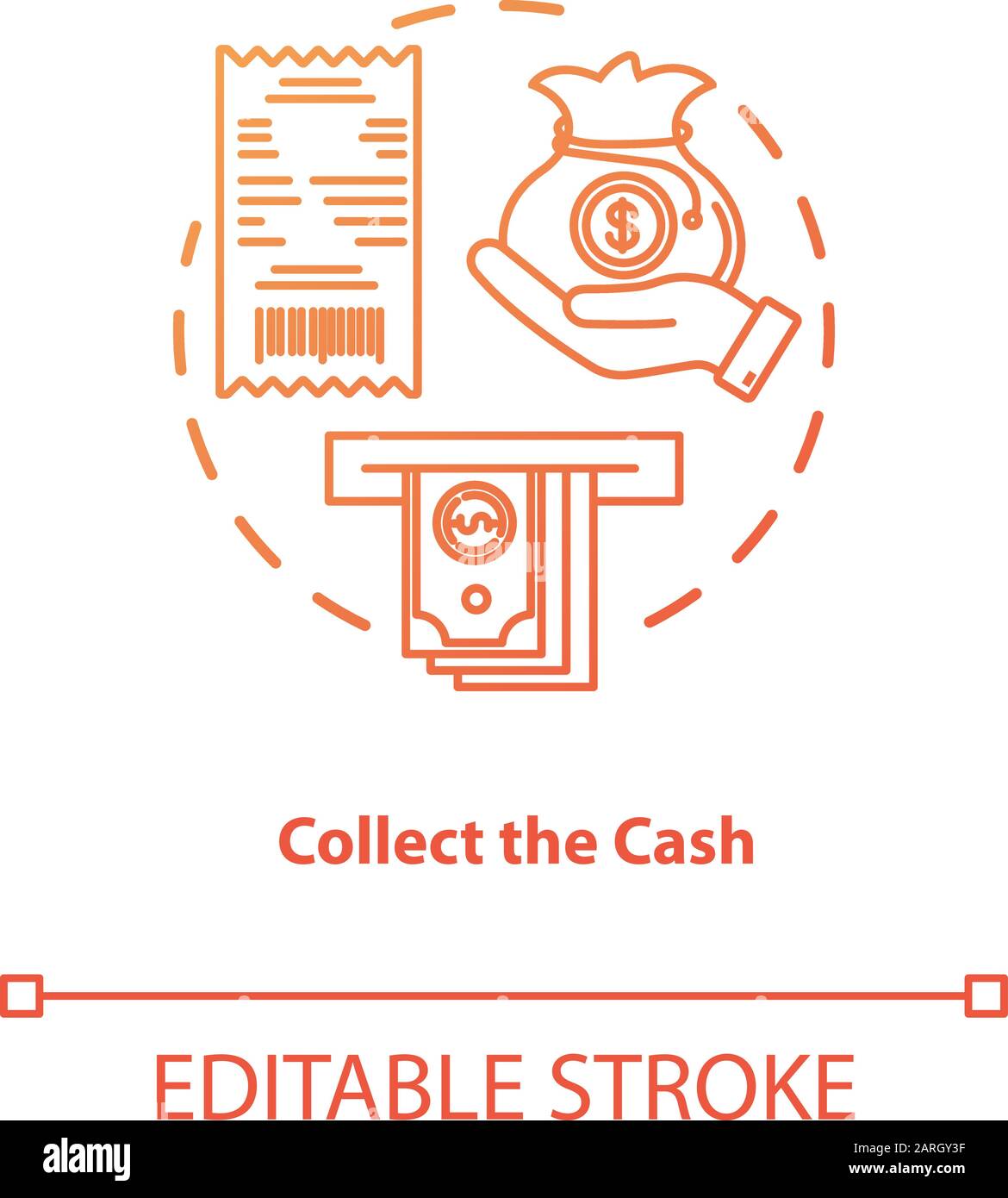 Collect cash red gradient concept icon. Money withdrawal idea thin line ...