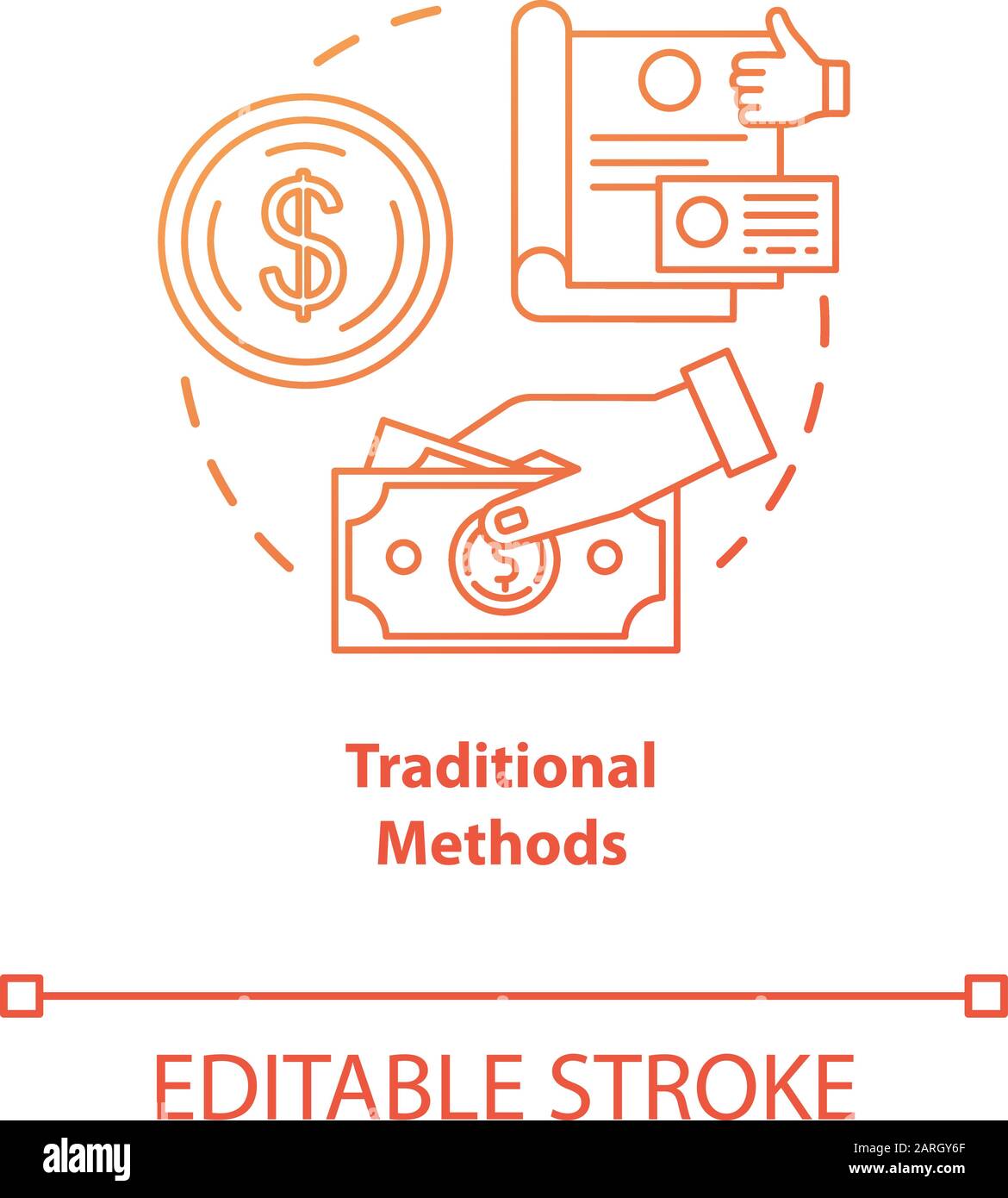 Traditional payment methods red gradient concept icon. Payment with ...