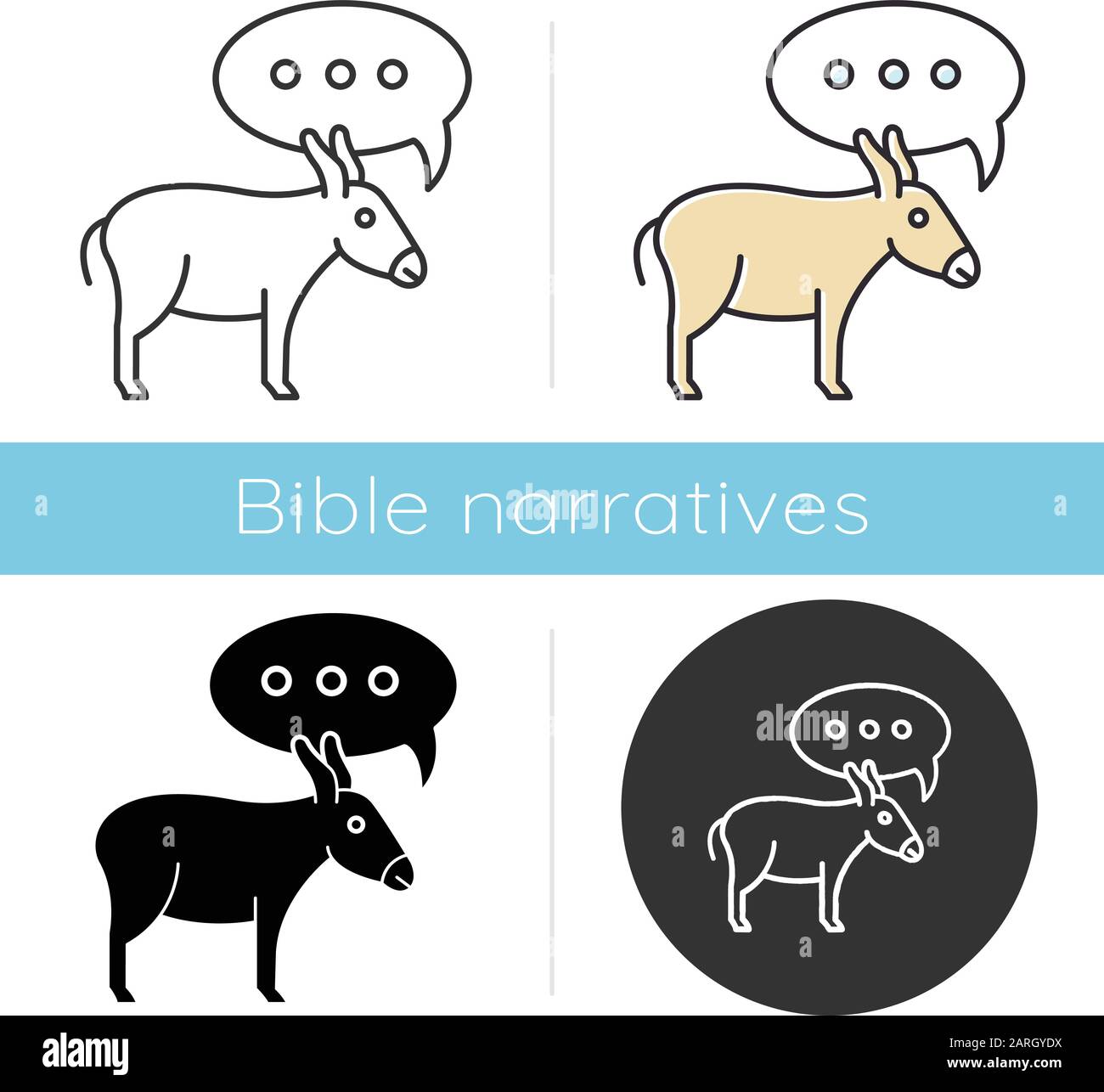 Balaam Donkey Bible story icon. Speaking animal and speech cloud ...