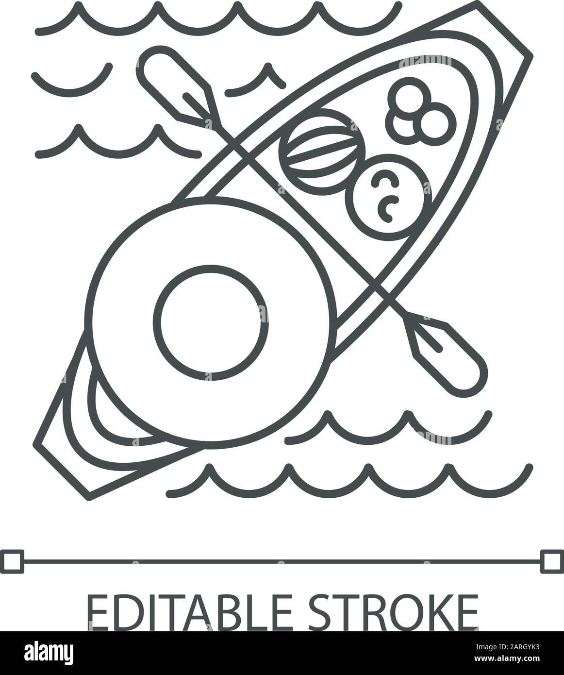 Floating market linear icon. Selling goods and food from boat. Type of ...