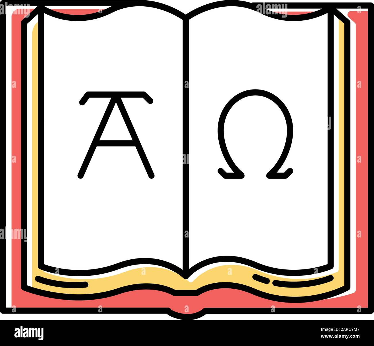 Alpha and Omega color icon. Beginning and end. Open book with letters ...