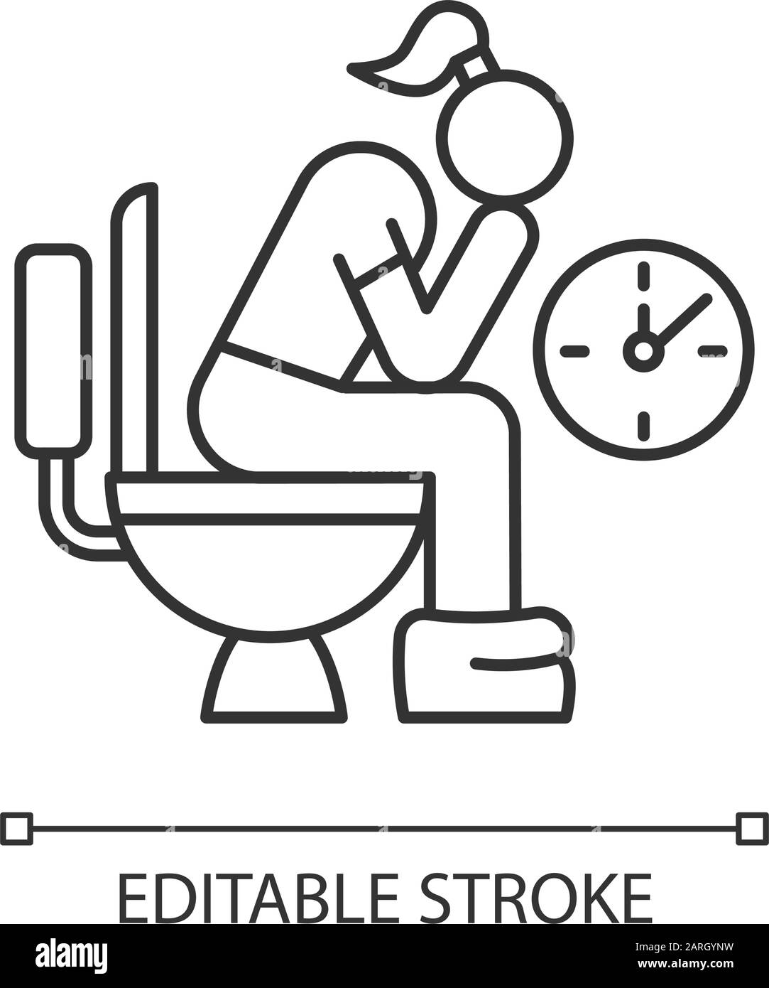 Constipation linear icon. Menstruation pain. Period problem. Girl in ...