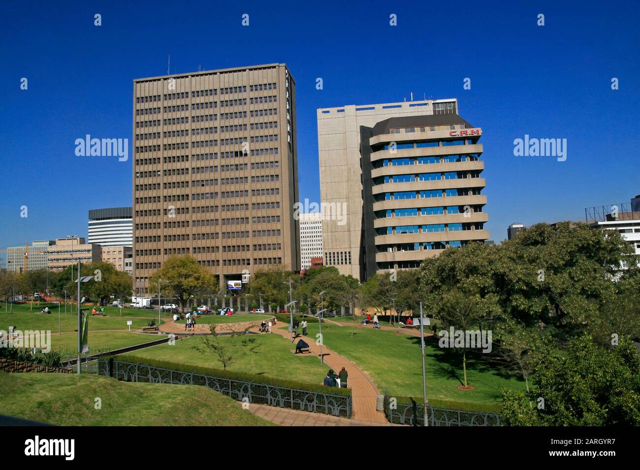 View of park, Traduna building and C.A.M. building, Braamfontein ...