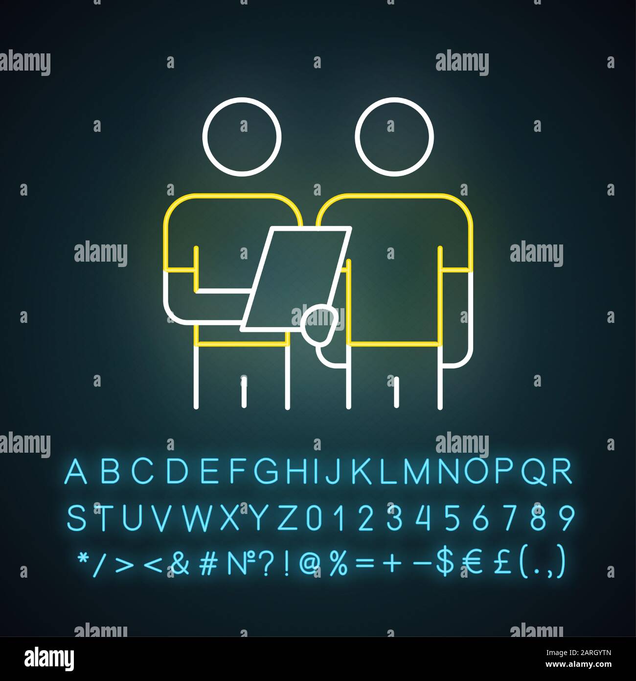 Oral survey neon light icon. Two people Interviewing. Question and ...