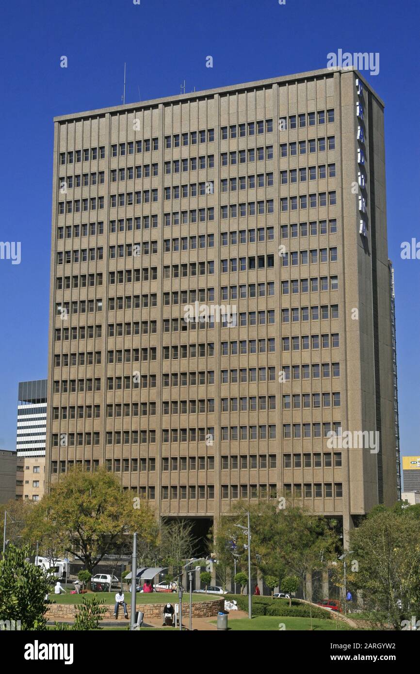 View of park and Traduna building, Braamfontein, Johannesburg, Gauteng ...