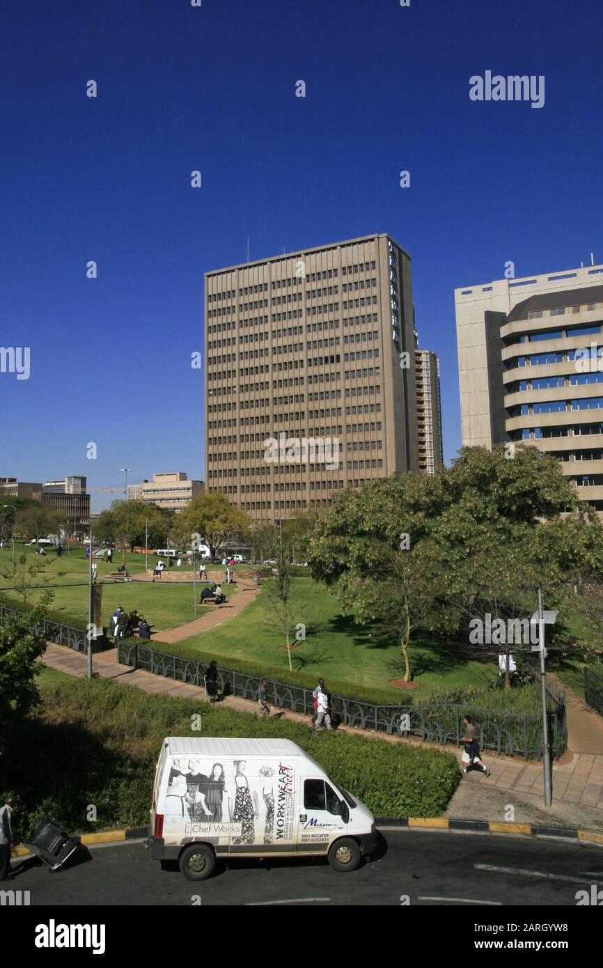 View of park, Traduna building and C.A.M. building, Braamfontein ...